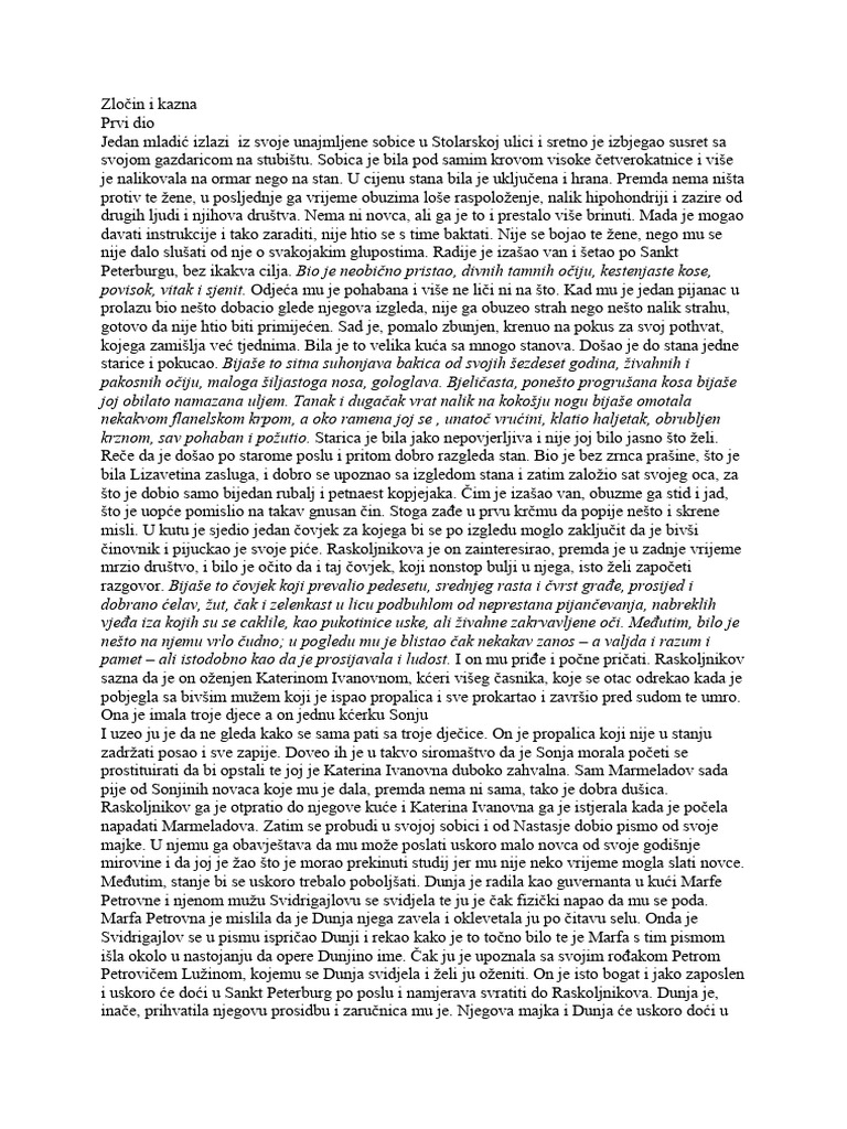 Zlocin I Kazna Dostojevski | PDF