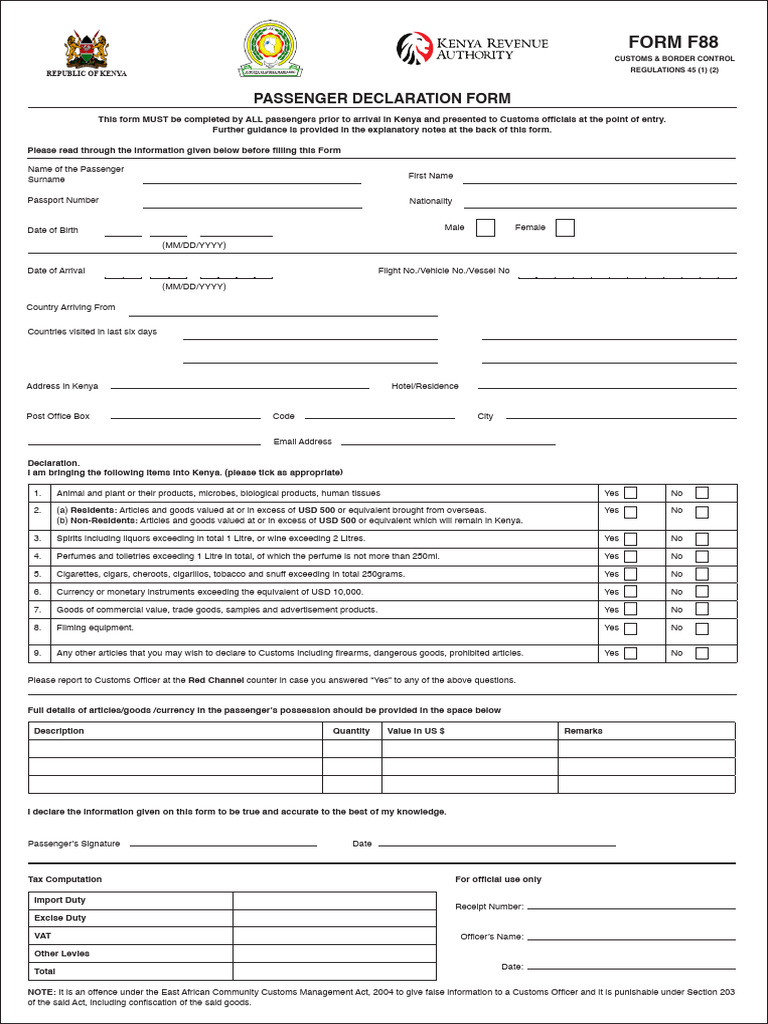 F88 Form May 2018 Editable | PDF | Customs | Ivory