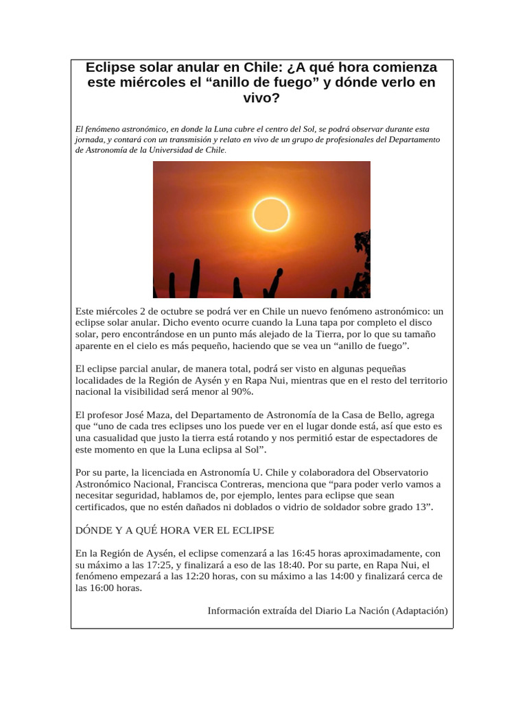 Eclipse Solar Anular en Chile | PDF | Chile | Eclipse solar