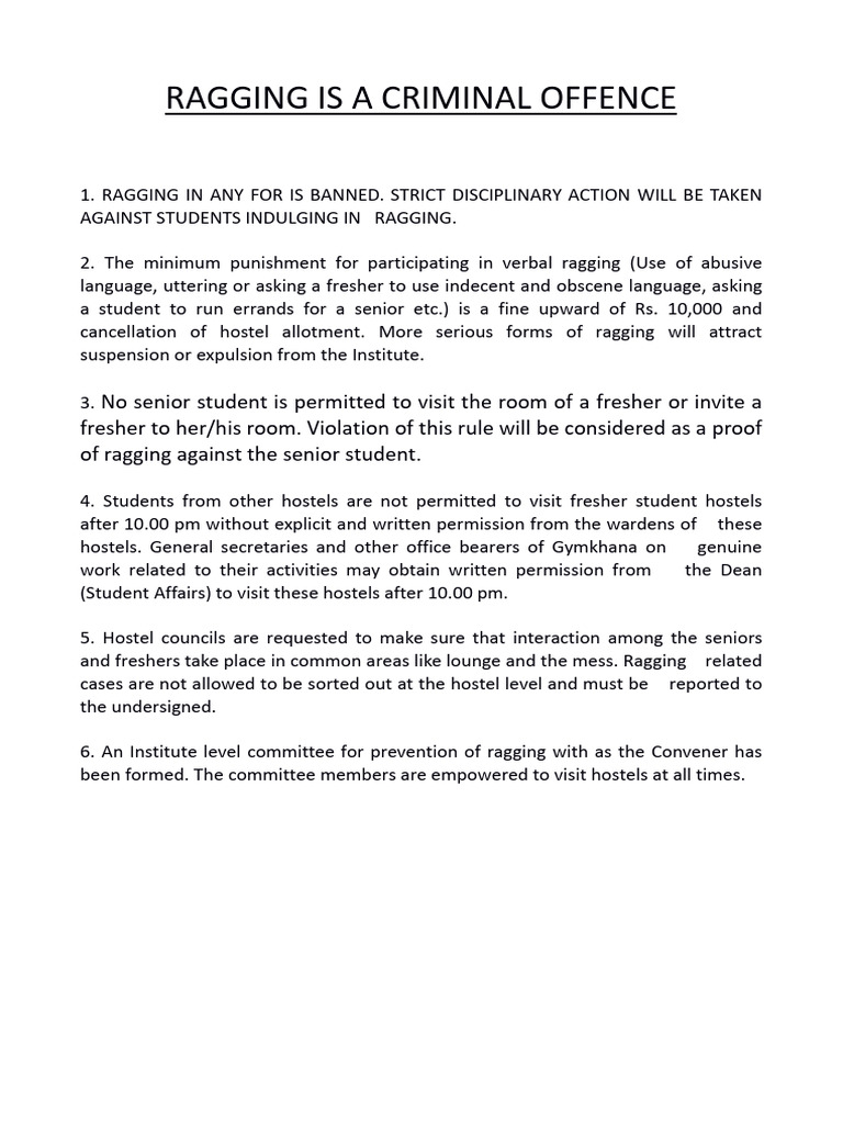 Anti-Ragging Rules & Penalties | PDF