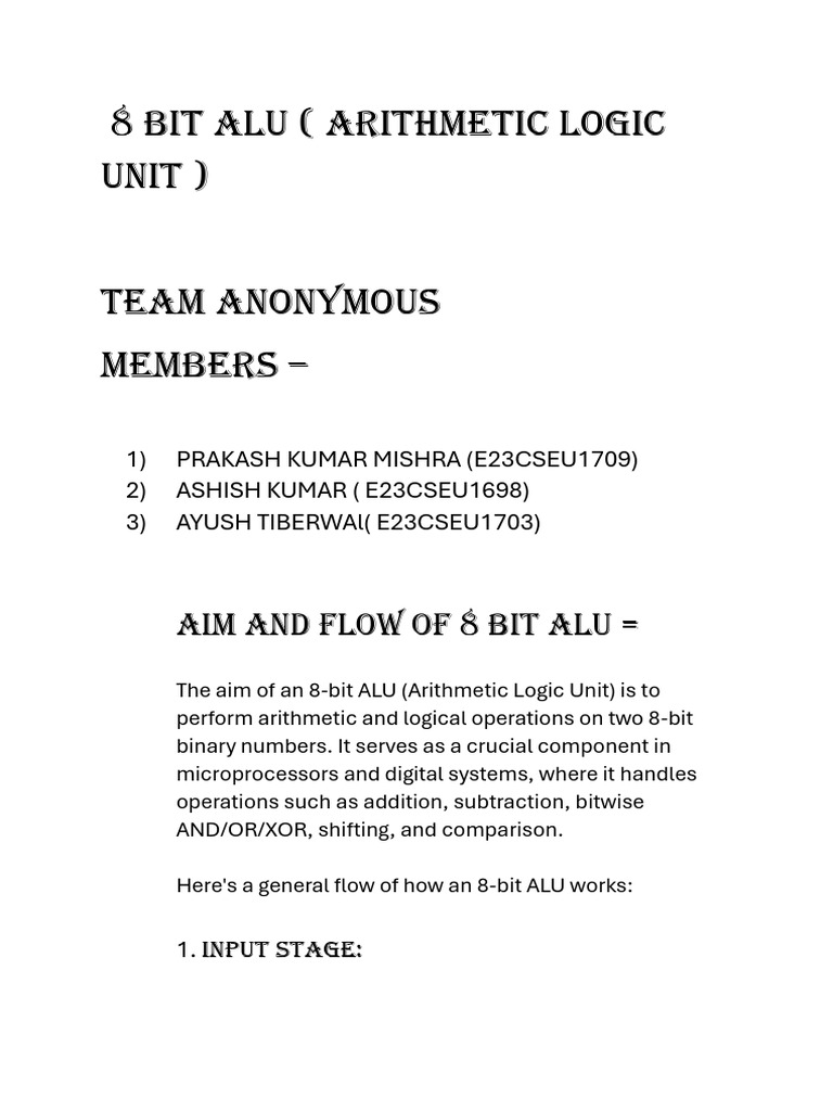 8 Bit Alu (E23cseu1709) | PDF | Digital Electronics | Computing