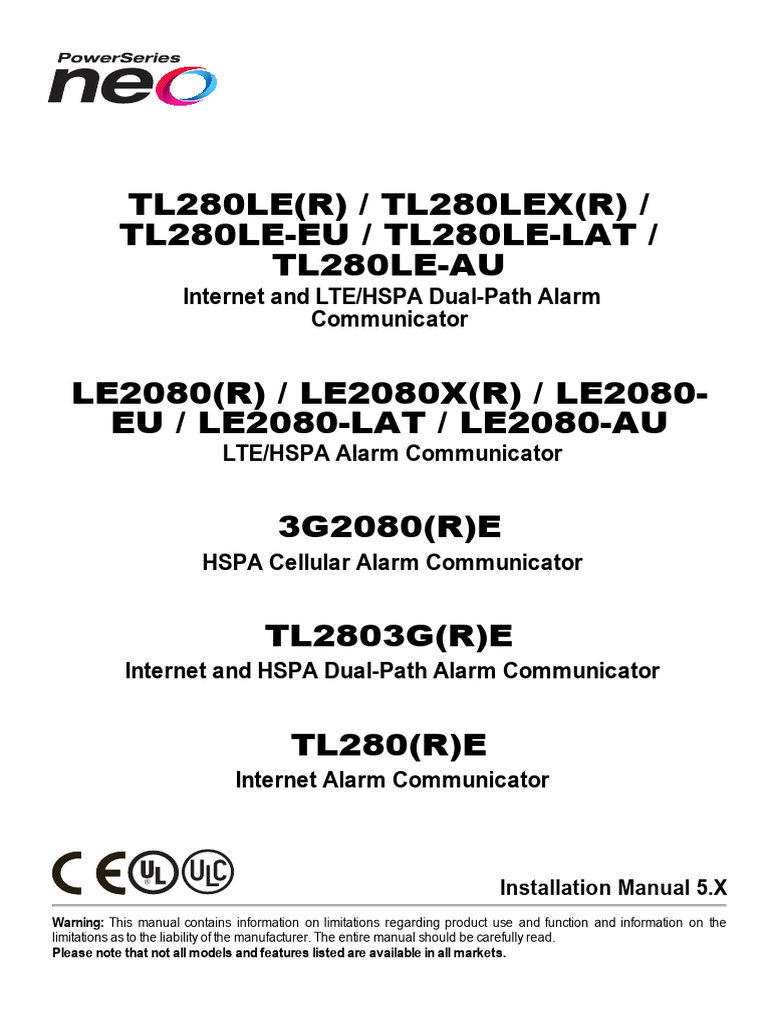 TL280LE R LE2080 R 3G2080R TL2803GR TL280 R E V5 5 Installation Manual ...