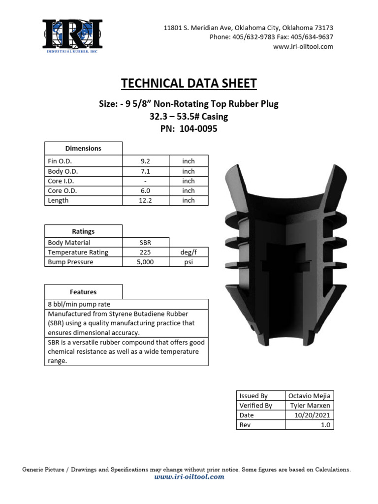 104-0095 (9.625 Non-Rotating Top Rubber Plug) | PDF