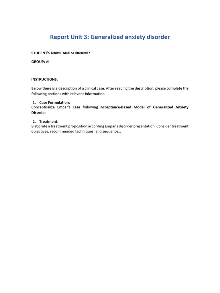 Clinical Case GAD MW | PDF | Anxiety | Generalized Anxiety Disorder