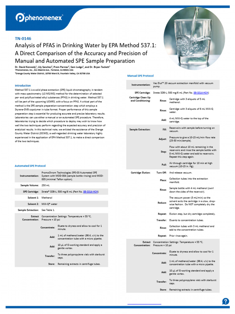 Analysis of PFAS in Drinking Water by EPA Method 537.1 - A Direct Comparison of Manual and ...