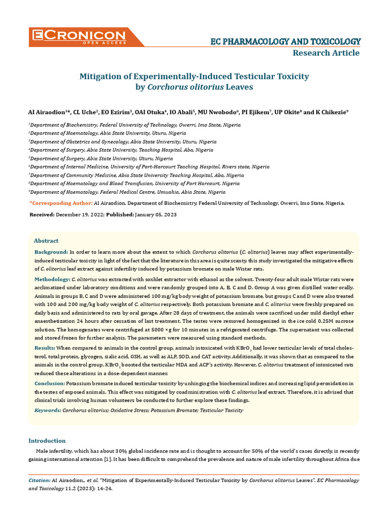 Mitigation of Experimentally-Induced Testicular Toxicity | PDF ...