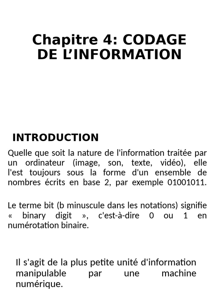 Chapitre 4 Codage de L'information | PDF | Mathématiques | Nombre