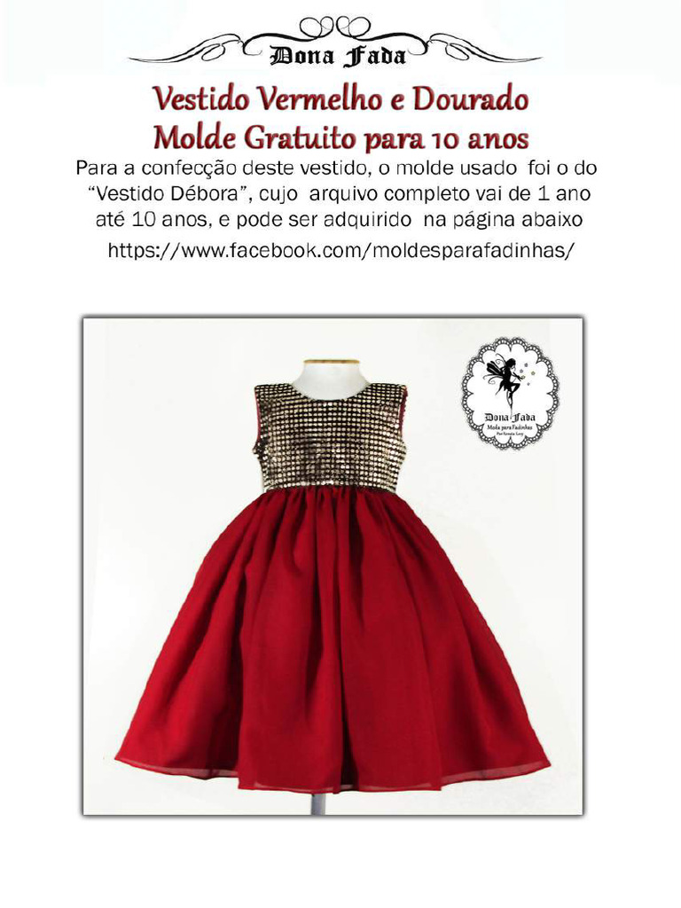 Vestido Vermelho e Dourado - Molde Dona Fada - Gratuito para 10 Anos | PDF