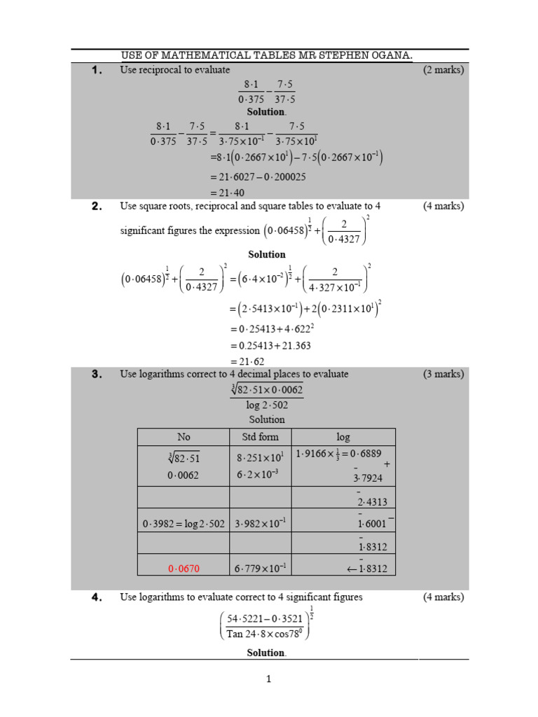 Use of Mathematical Tables. | PDF | Significant Figures | Multiplication