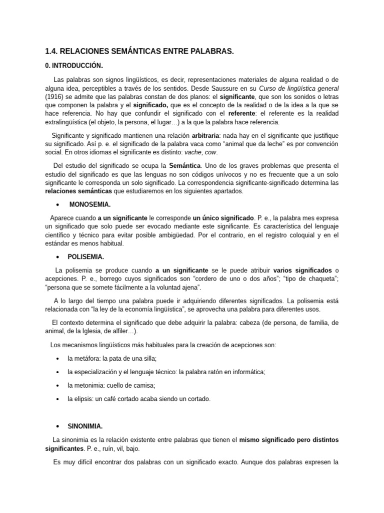 1.4. Relaciones Semánticas ... (1622) | PDF | Palabra | Comunicación humana