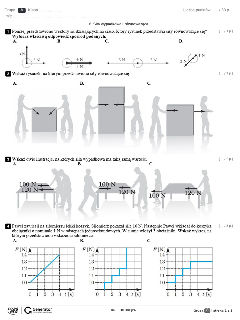 Siła Wypadkowa I Równoważąca Test (Z Widoczną Punktacją) | PDF