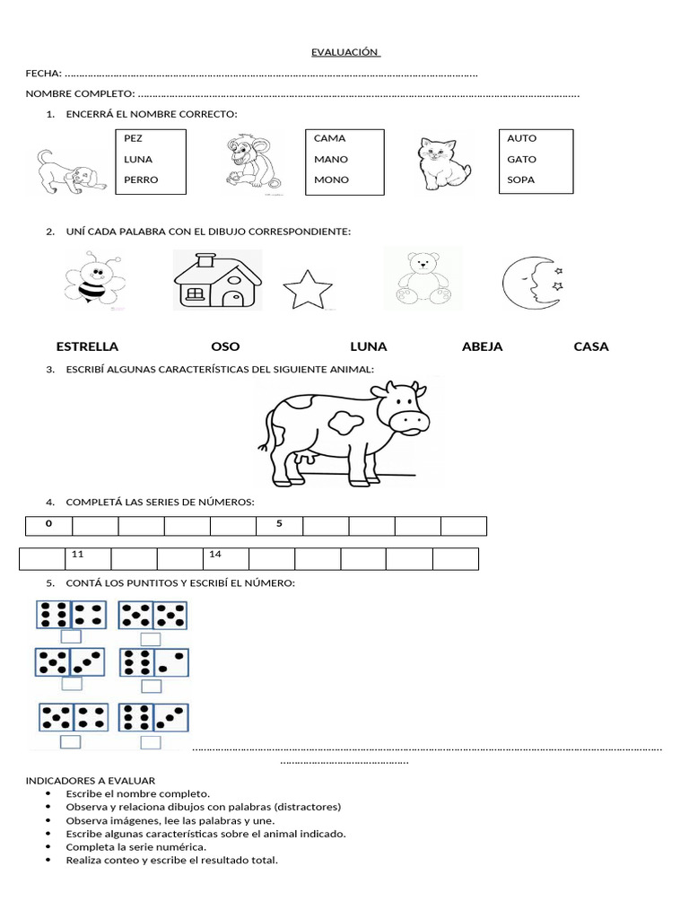 Evaluación Diagnóstica para Primero Grado | PDF