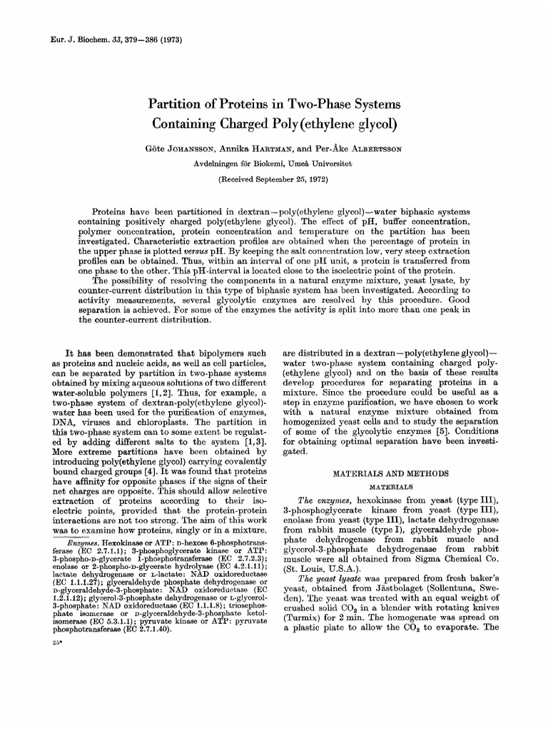 European Journal of Biochemistry - March 1973 - Johansson - Partition of Proteins in Two Phase ...