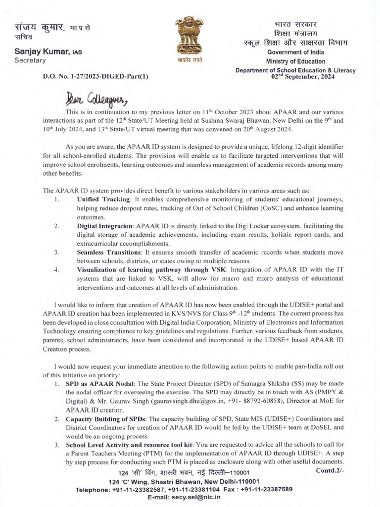 APAAR - Implementation, Important GVT Notice | PDF | Business