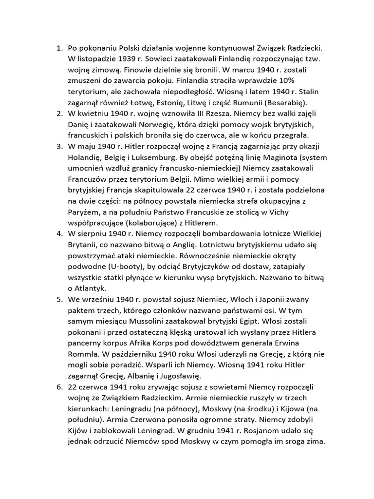 Działania Wojenne W Latach 1939-1941 | PDF