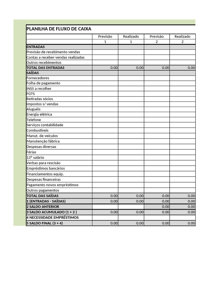 Planilha Controle Fluxo de Caixa | PDF | Fluxo de caixa | Empréstimos