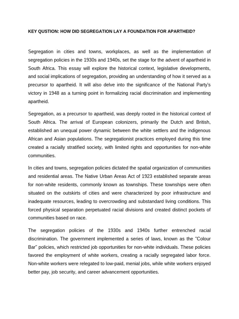 How Did Segregation Lay A Foundation For Apartheid | PDF | Racial ...