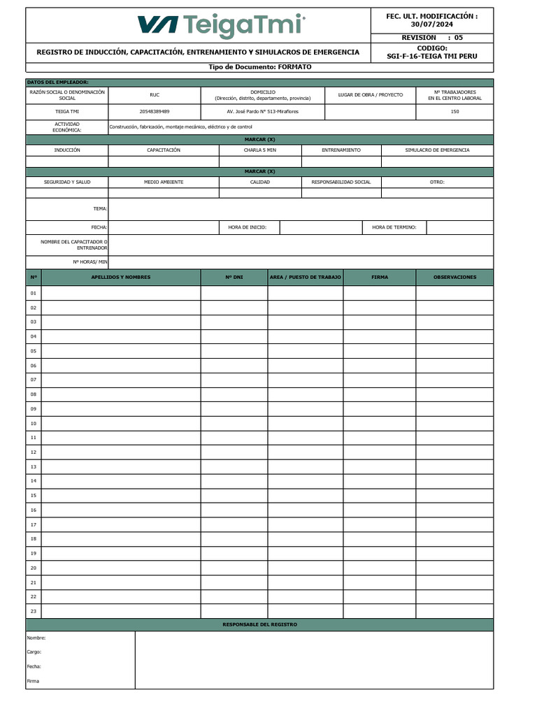 CHARLA ACT.SGI-F-16-TEIGA Formato de Registro de InducciónCapacitación ...