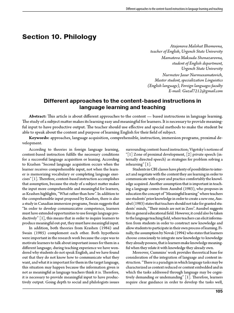 Article - N - Different Approaches To The Content Based Instructions in ...