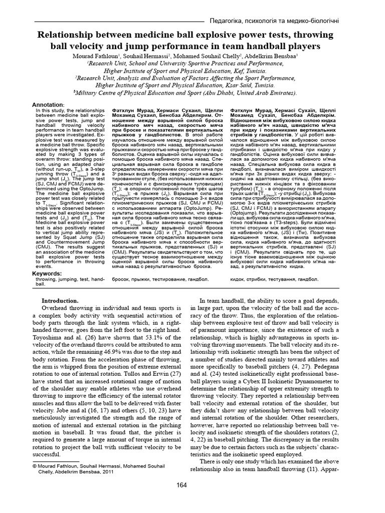 Article - N - Relationship Between Medicine Ball Explosive Power Tests ...