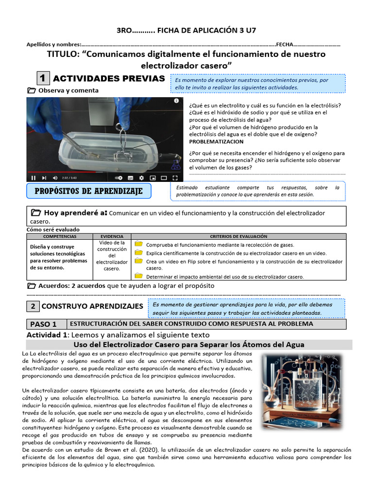 Ficha Aplicacion 3X10 U7 Diseña 24 | PDF | Química Física | Electroquímica