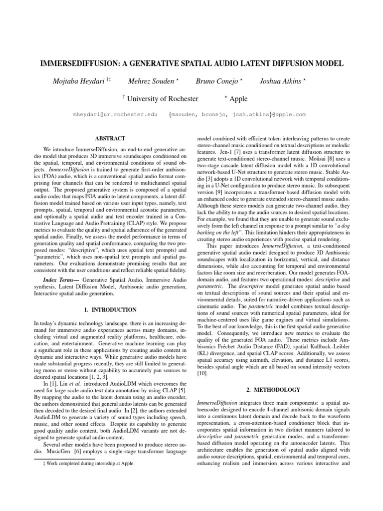 ICASSP 2025 ImmersDiffusion Immersive Audio Latent Diffusion Generative Model | PDF | Data ...