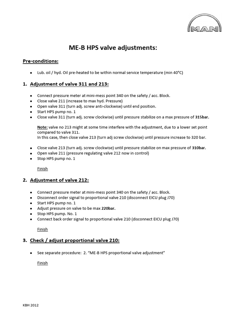 ME-B HPS Valve Adjustments (Rev. 2) | PDF
