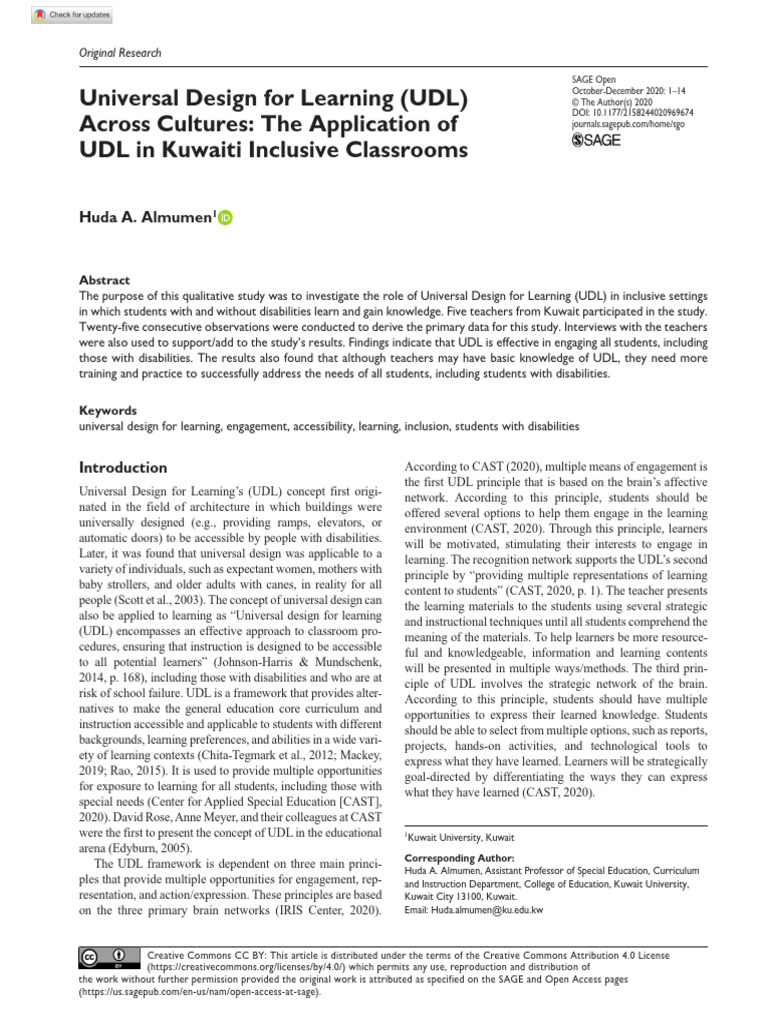 Universal Design For Learning (UDL) Across Cultures The Application of ...