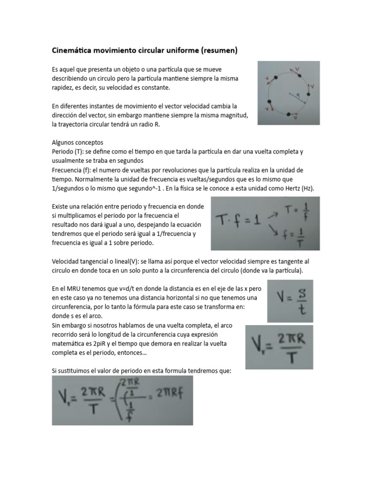 Cinemática Movimiento Circular Uniforme | PDF | Velocidad | Cinemática