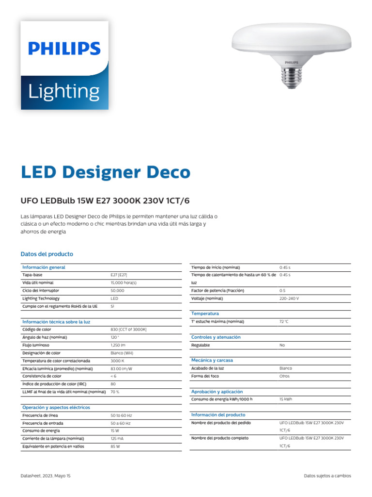 Ficha Tecnica Foco Ufo 929001971471 Philips 1 | PDF | Diodo emisor de ...