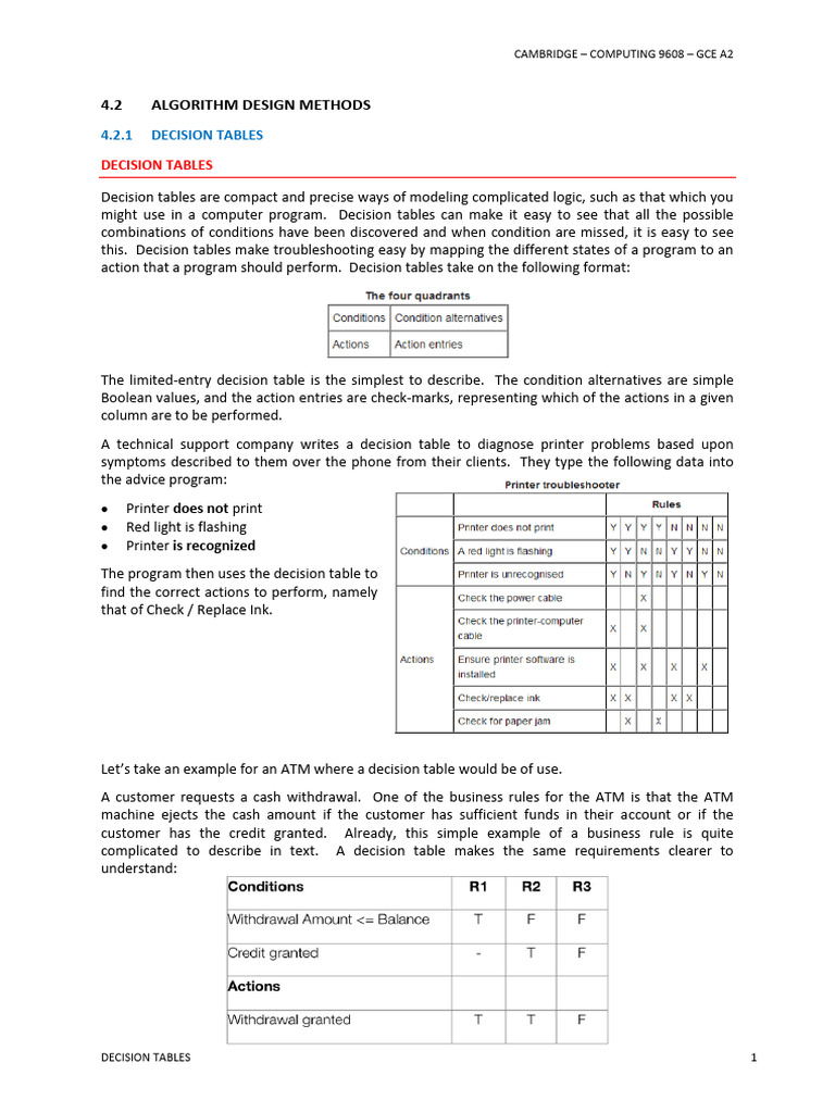 4.2.1 Decision Tables | PDF | Theoretical Computer Science | Computer ...