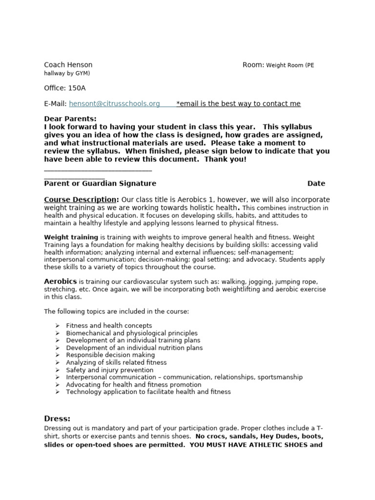 LETTER TO PARENTS (Revised) | PDF | Physical Education | Strength Training