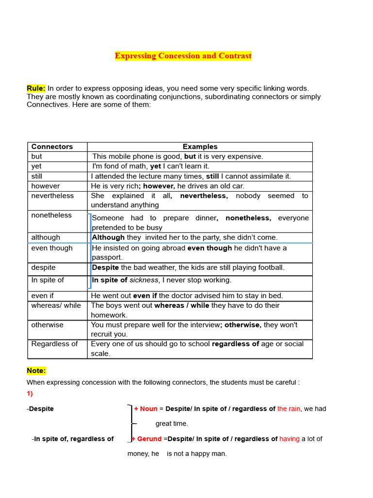 Concession and Contrast Words | PDF | Verb | Linguistics