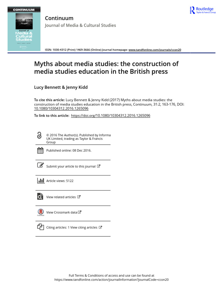 Myths About Media Studies The Construction of Media Studies Education ...