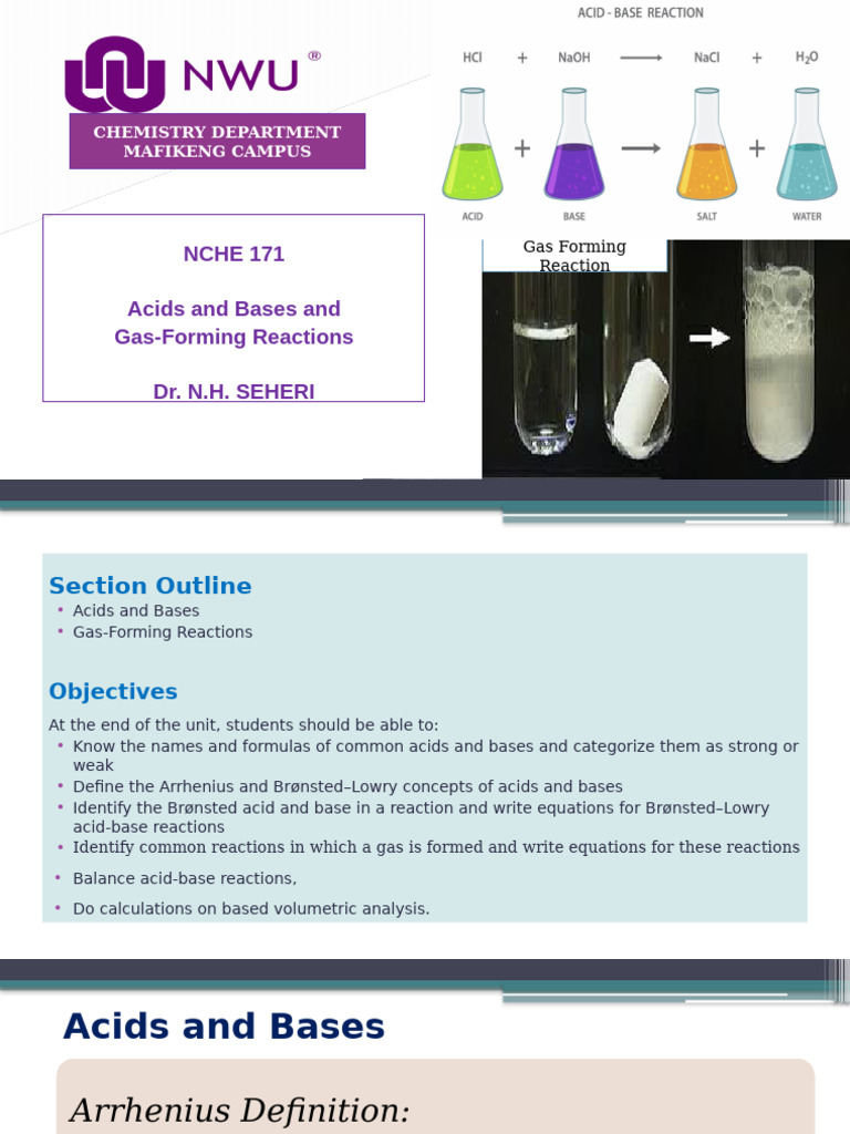 Lesson 13 Acid-Base Reactions - Gas Forming Reactions | PDF | Acid | Hydroxide