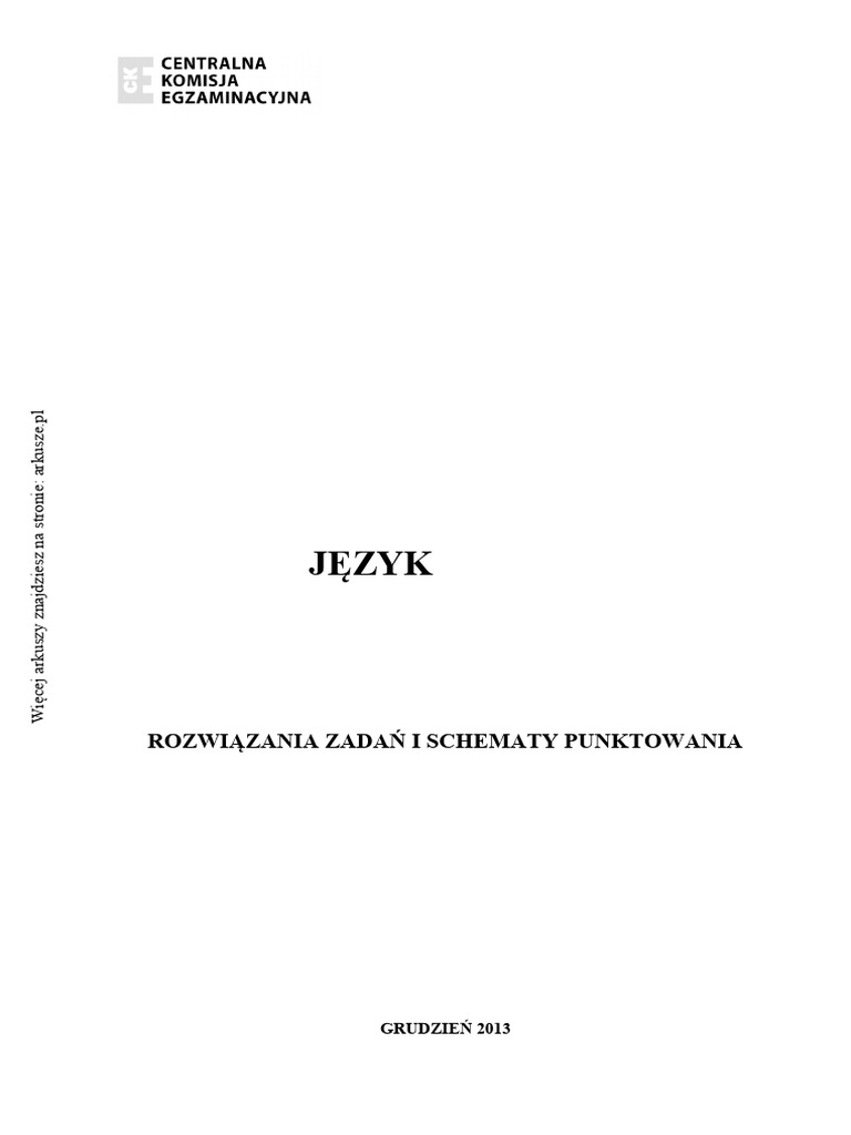 Jezyk Polski 2015 Przykladowy Arkusz Cke Podstawowa Odpowiedzi | PDF