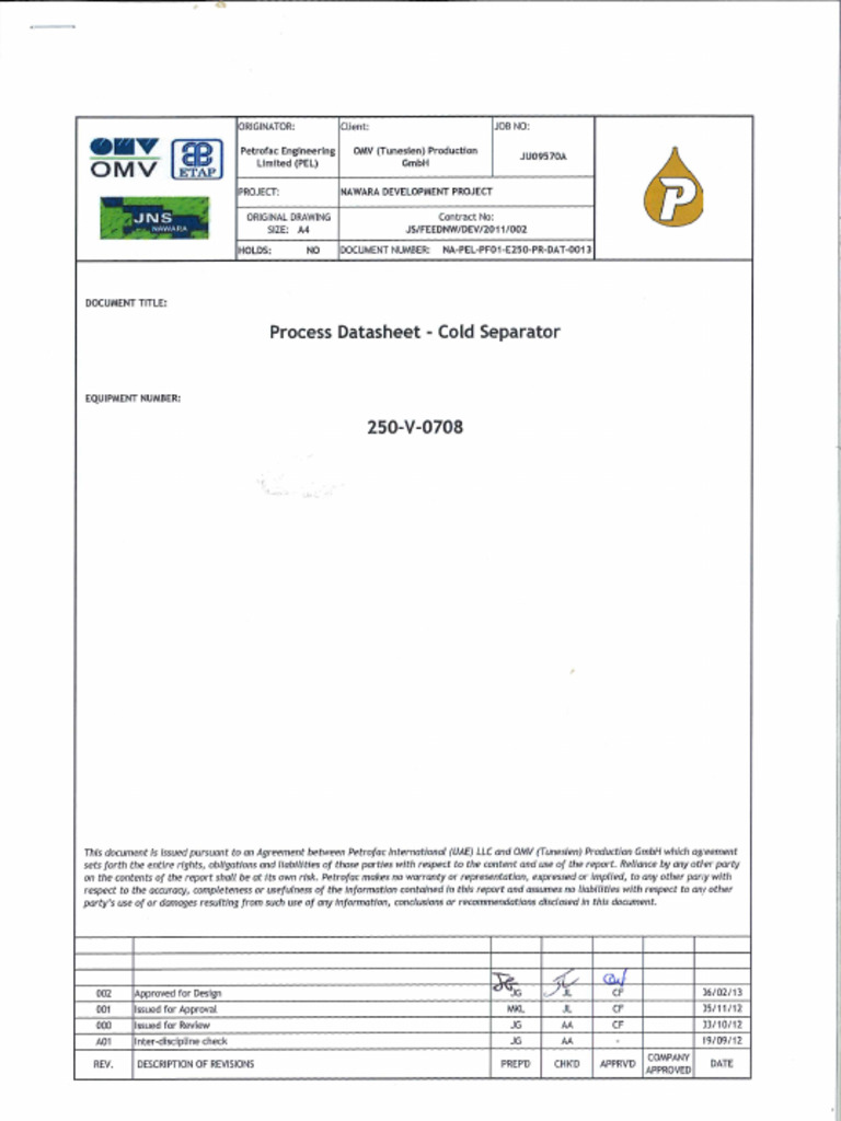 Process Datasheet - Cold Separator | PDF | Liquids | Pressure