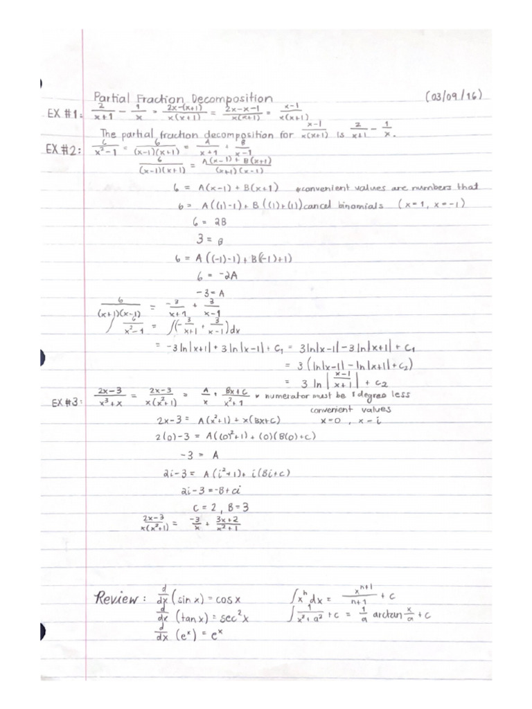 AP Calculus Partial Fraction Decomposition Examples | PDF