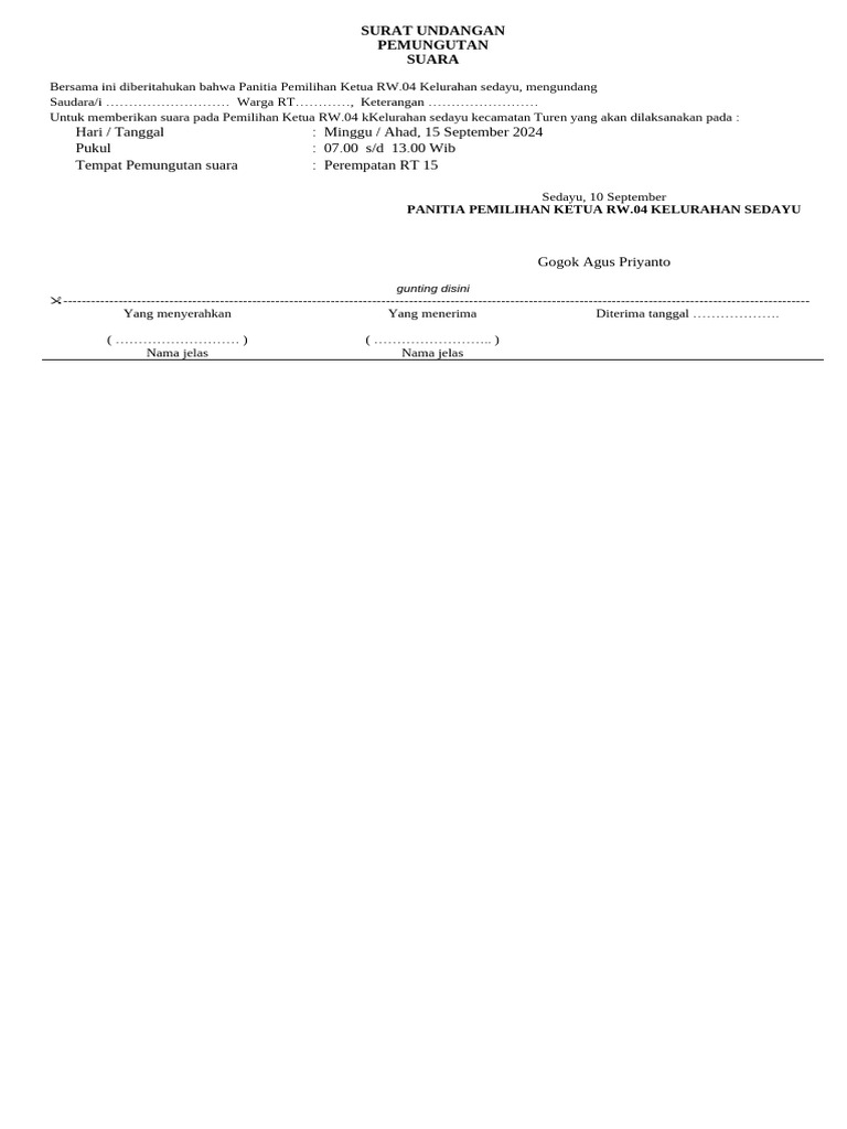 Surat Undangan Pemilihan RW 04 | PDF