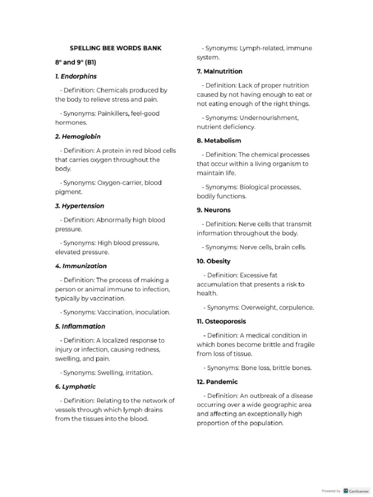 SPELLING BEE WORDS BANK 8TH GRADE(1) | PDF