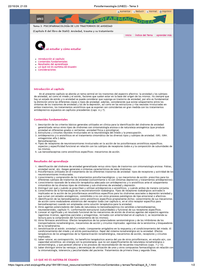 Psicofarmacología (UNED) - Tema 3 (Capitulo 8) | PDF | Ansiedad | Depresión (estado de ánimo)