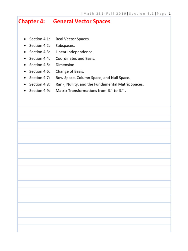 Math 231 Section 4.1 2 | PDF | Vector Space | Functions And Mappings