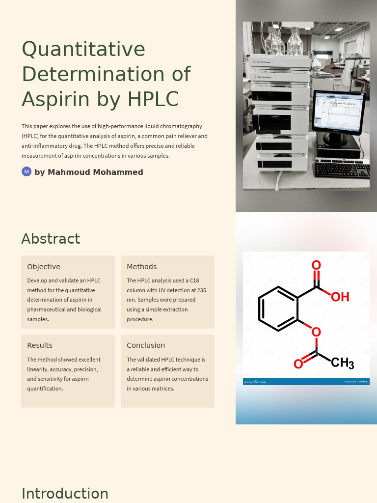 Quantitative Determination of Aspirin by HPLC | PDF | High Performance ...