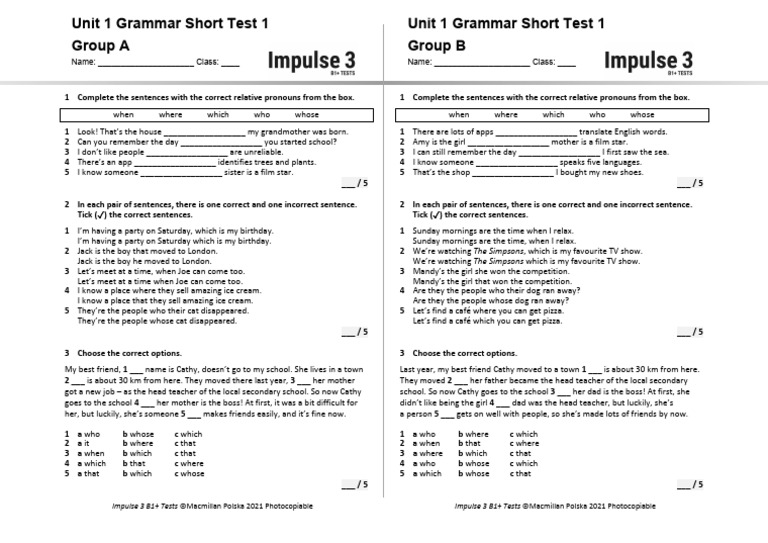 Unit 1 Grammar Short Test 1 | PDF | Linguistics | Grammar
