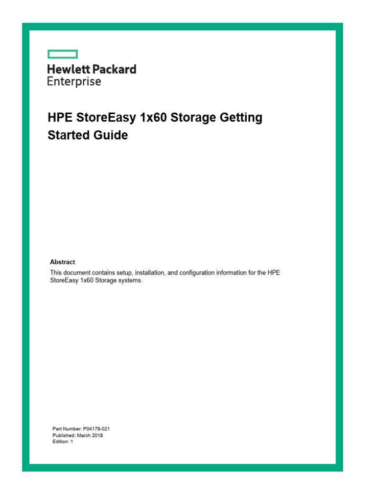 HPE StoreEasy 1x60 Storage Getting Started Guide-A00037337en - Us | PDF ...