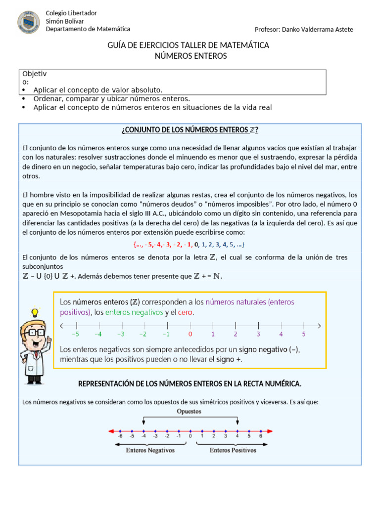 01 Guia Numeros Enteros Rectas y Valor Absoluto | PDF | Entero | Sustracción