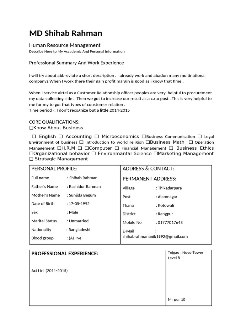 Shihab Rahman Resume | PDF | Business Economics | Business