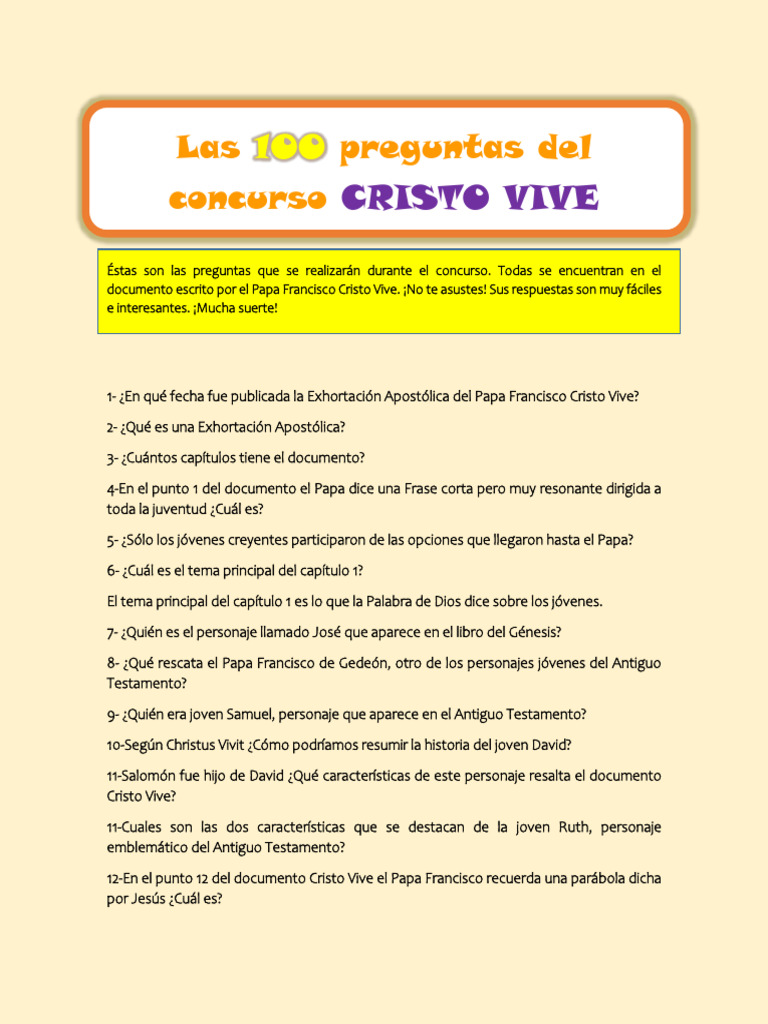 Preguntas del Concurso Cristo Vive | PDF | Cristo (título) | Jesús