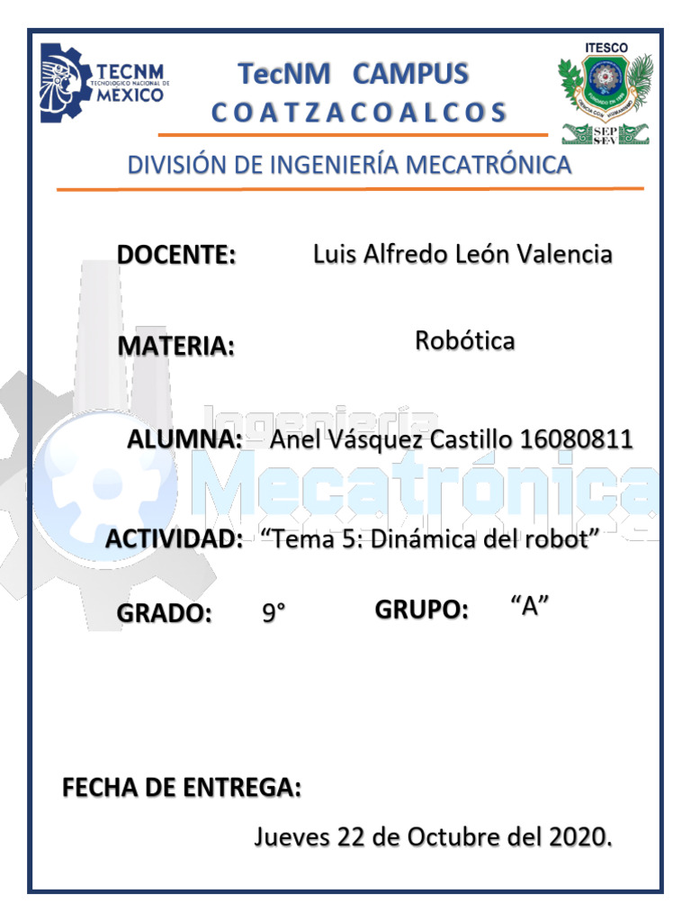 Resumen Tema 5 - Robotica | PDF | Fuerza | Matriz (Matemáticas)