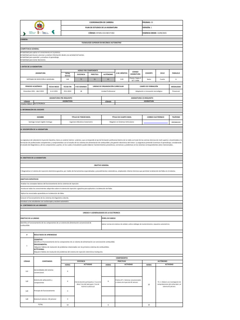 Pea, PC Sistemas de Inyeccion A Gasolina A D2021-A2022 | PDF ...
